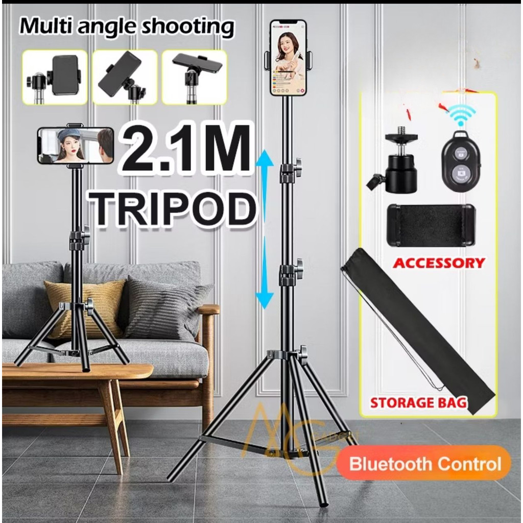 Portable 210cm Tripod for Phone Adjustable Floor Stand Live Camera ...
