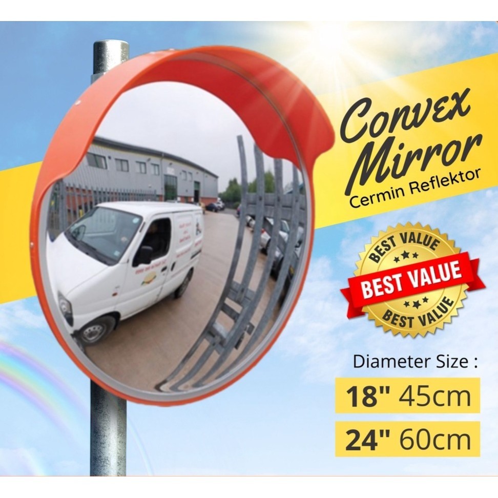 CONVEX MIRROR 60CM / 45CM PC Plastic Orange Outdoor Safety Road Traffic ...