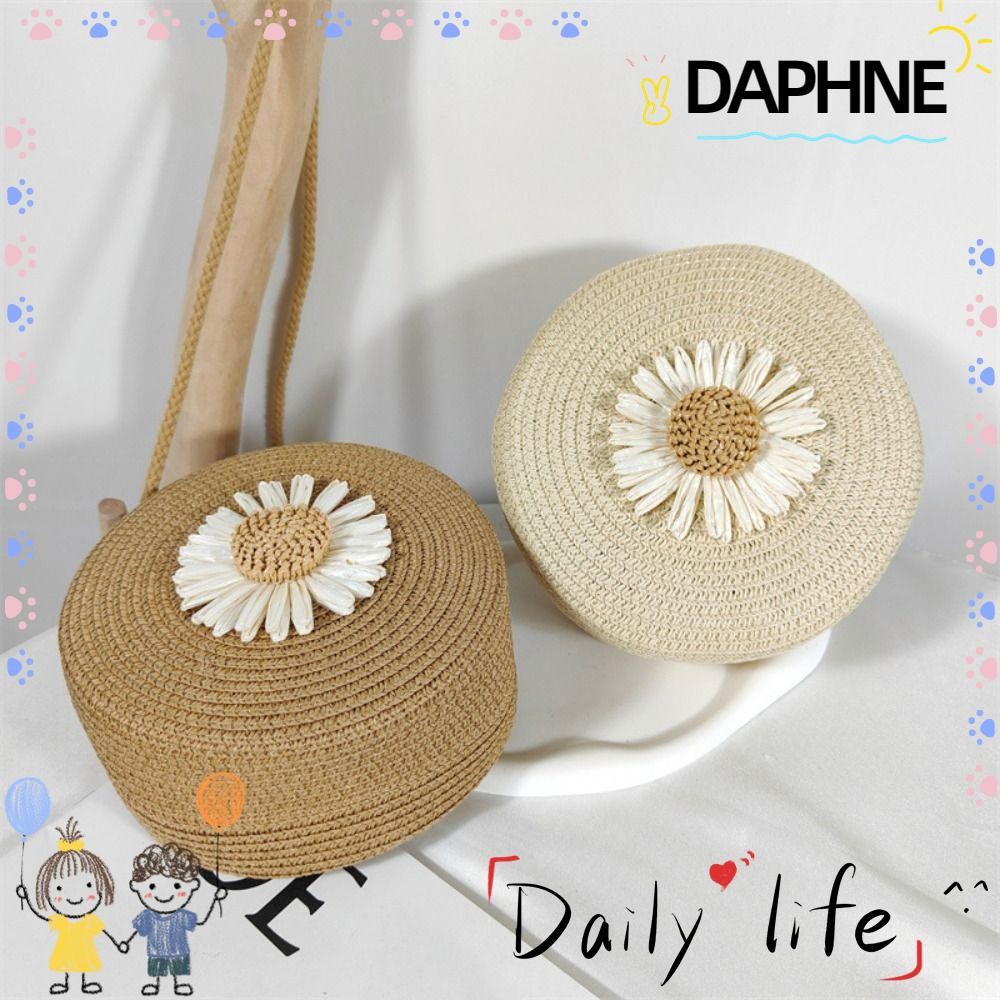DAPHNE Round Straw Bag, Lightweight Floral Decor Shoulder Beach Bag ...