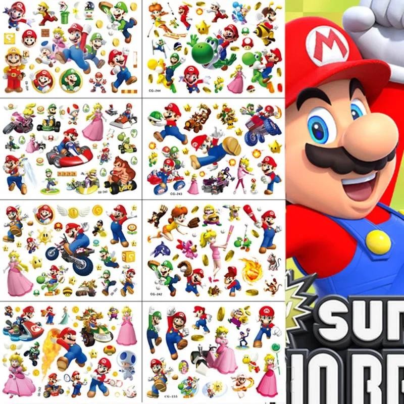 Super Mary Series Cartoons Tattoo Stickers Mario Bros Anime Children ...