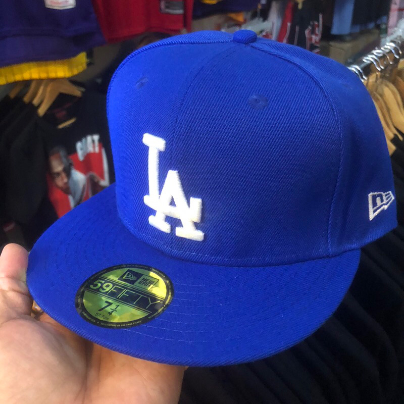 Closed cap fitted cap LA blue flat brim high quality | Shopee Philippines