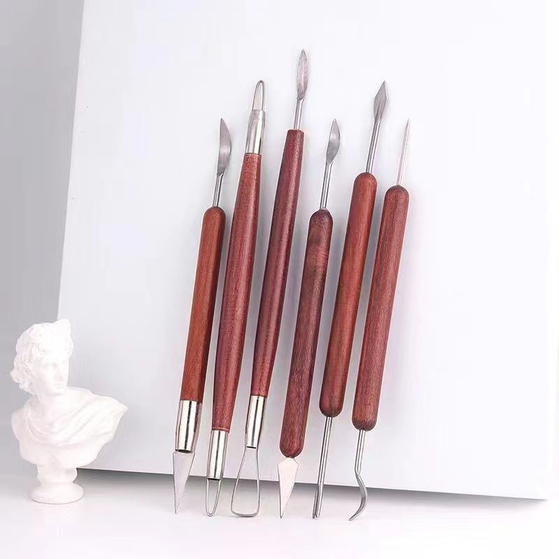 6-piece set of pottery tools, wooden clay DIY carving tools, carving ...