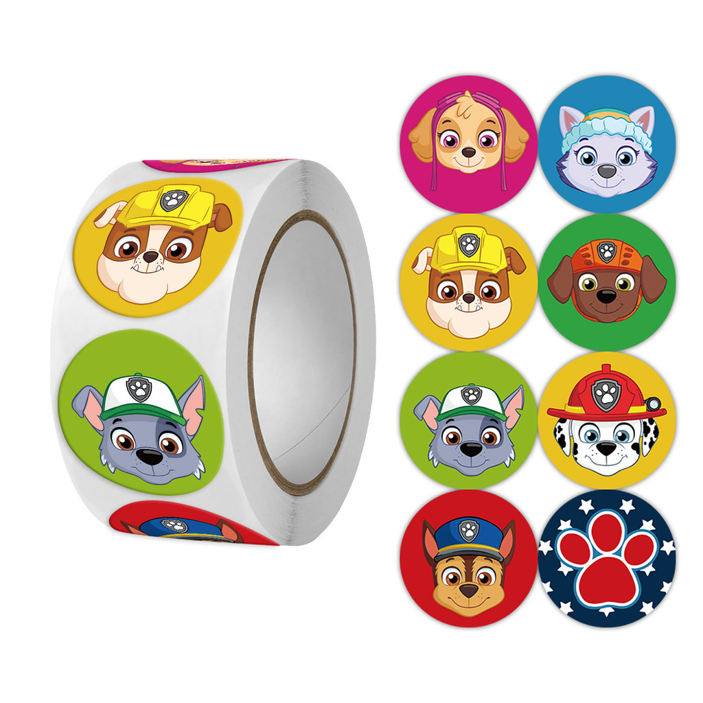 500 pcs 8 images Paw Patrol Cartoon Stickers Roll/Stickers Tape (2 cm ...