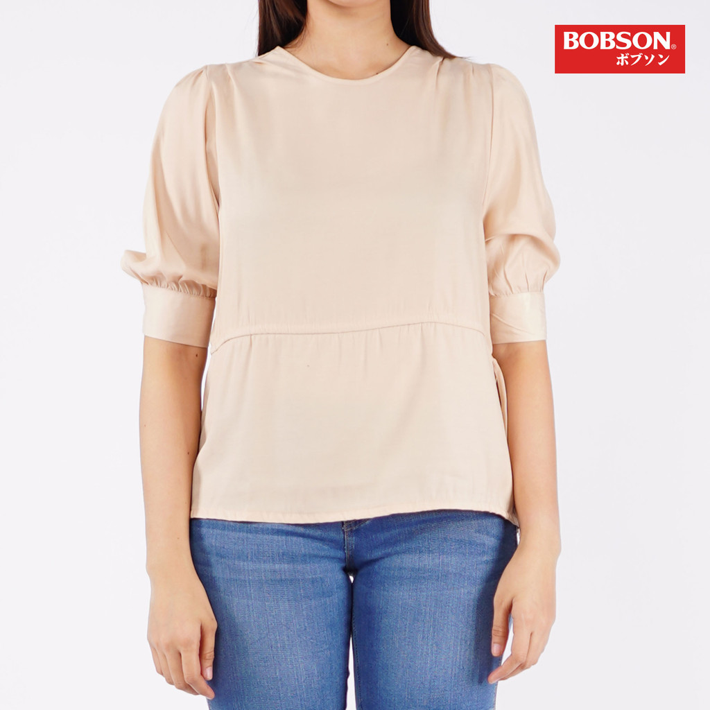Bobson Japanese Ladies Basic Woven Shirt Relaxed Fit 155227 (Beige) | Shopee Philippines