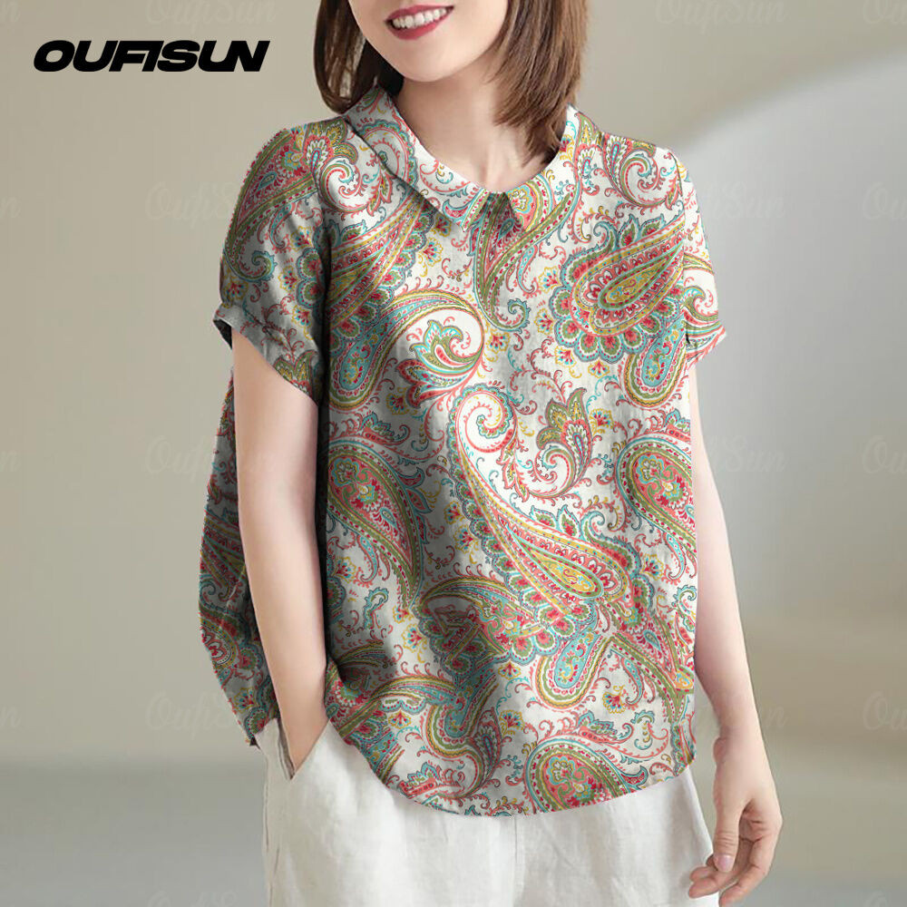 2025 Asean Attire Women Shirts Bohemian Retro Ethnic Style Short ...