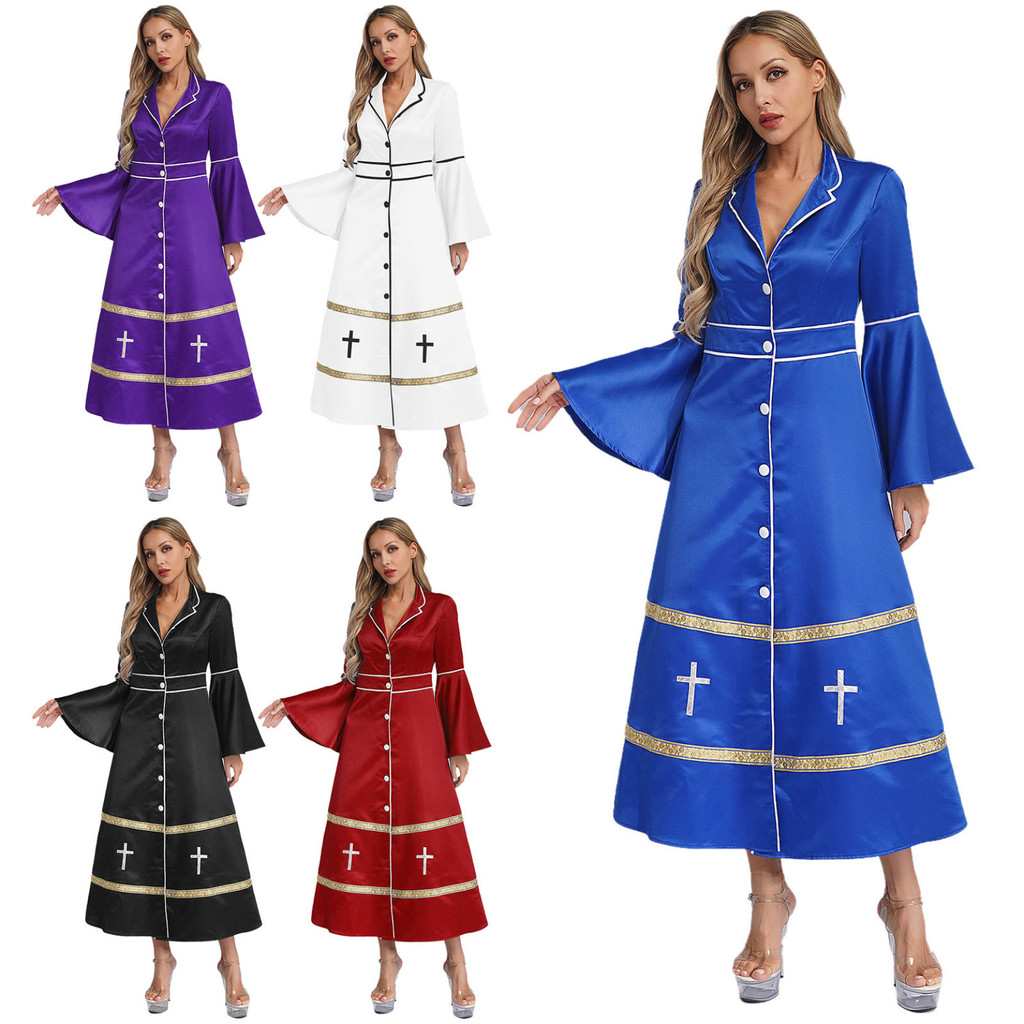 Women Pastor Robe Church Choir Gown Long Sleeve Cassock Pulpit ...