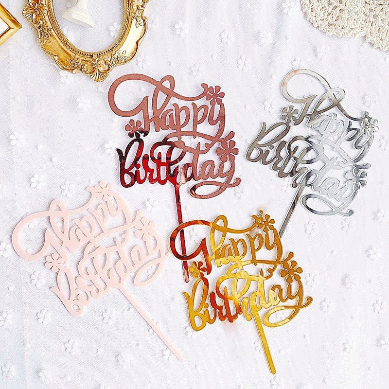 10 Pieces Acrylic Happy Birthday Cake Topper, Cursive Font Birthday ...