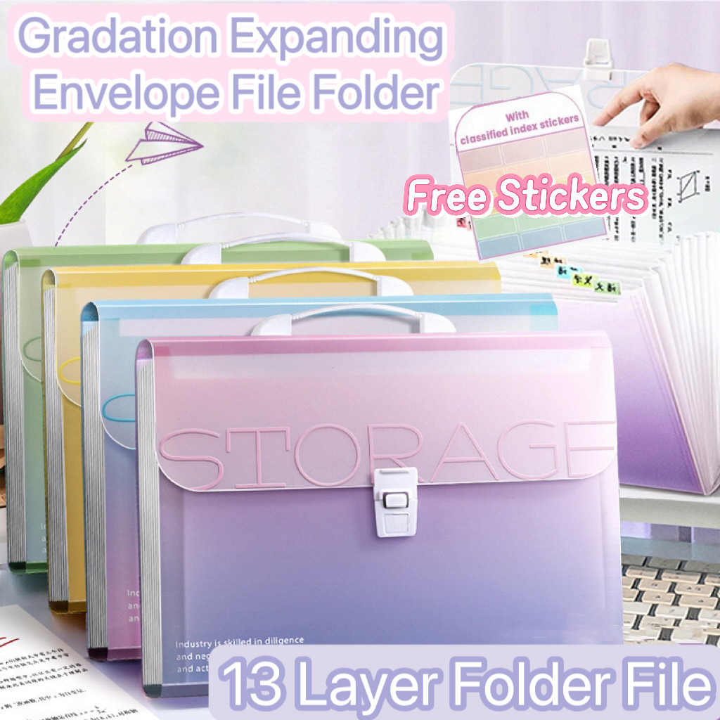 Gradient A4 Expanding 13 Layers Envelope Folder Portable Elegant Pastel ...