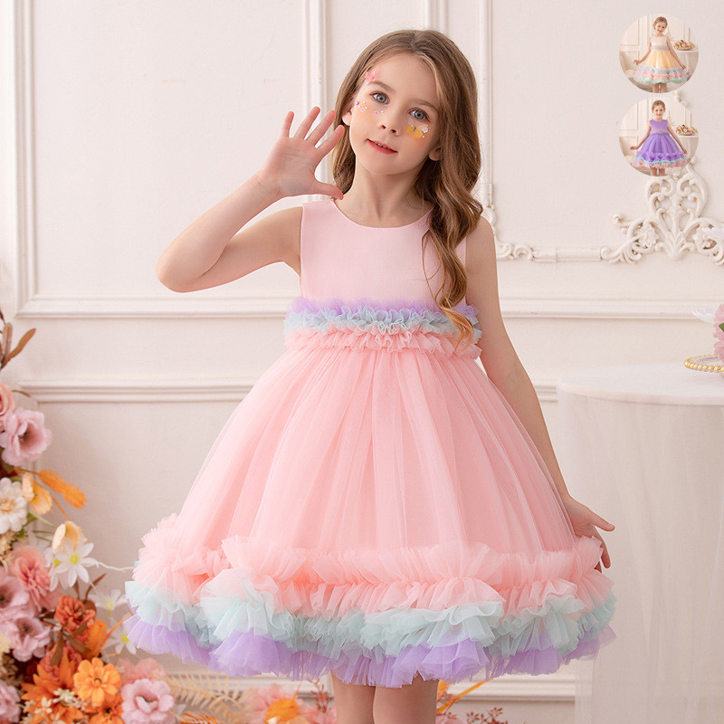 4-7y Years Little Girls Rainbow Ruffled Birthday Party Graduation ...