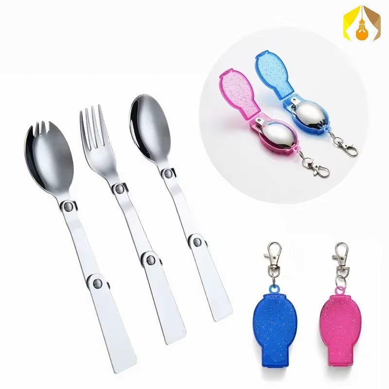 Stainless Steel Folding Spoon Outdoor Portable Three Fold Spoon Fork ...