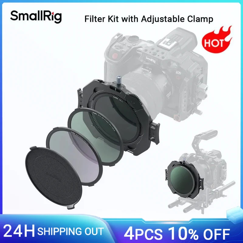 SmallRig Filter Kit with Adjustable Clamp, w CPL, VND, Black Diffusion 1/4 Filters & Lens Cap ...