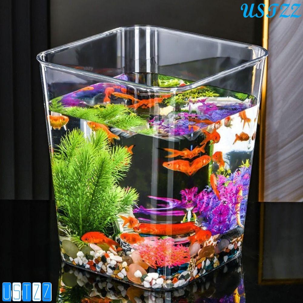 USTZZ Plastic Fish Tank, Transparent Oval/Square Desktop Fish Tank ...