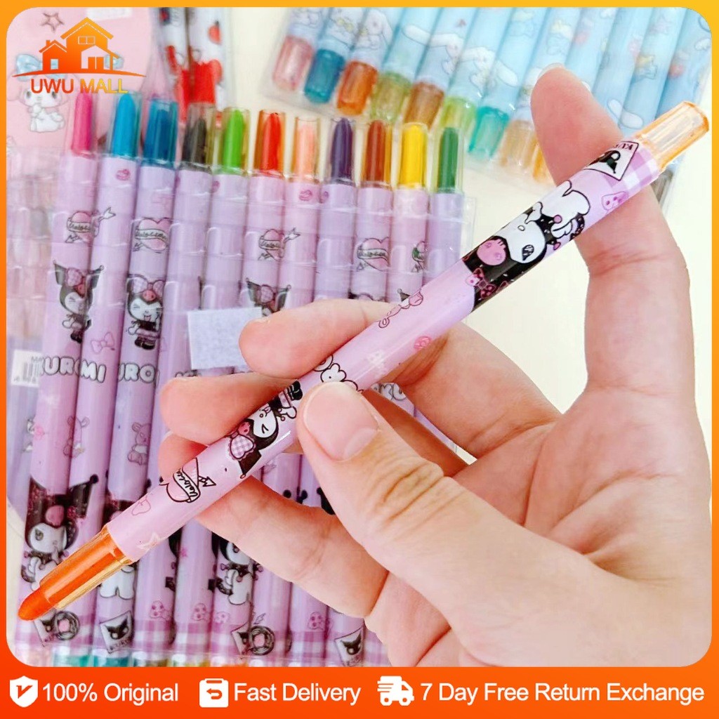 Color Pen 12 Colors Cartoon Student Crayons Painting Stationery Mini ...