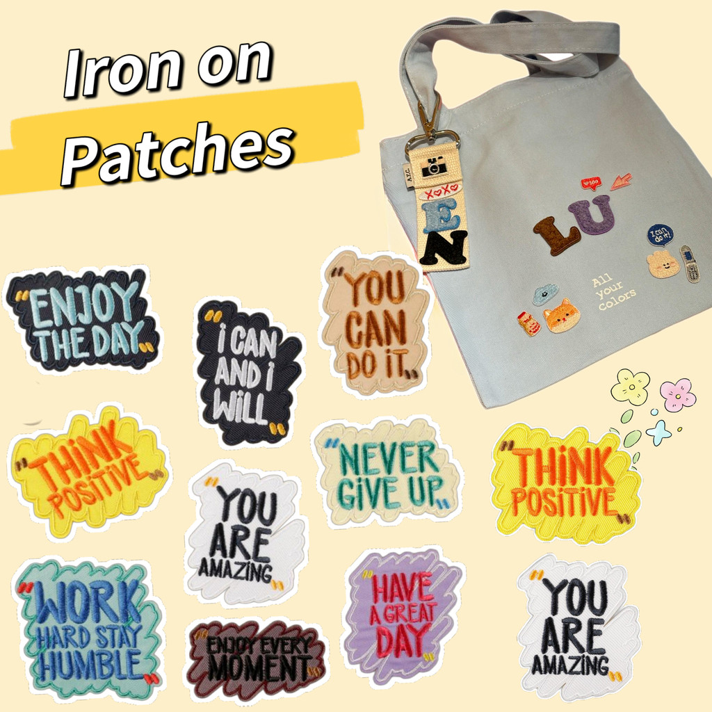 Iron on- Inspirational Letters Cartoon Sew on Patches for Clothes Hat ...