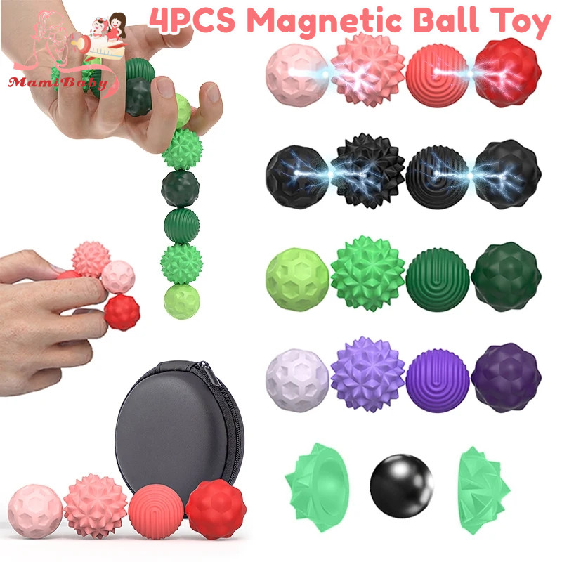 4PCS Silicone Magnetic Balls Fidget Toy EDC Stress Relief Sensory Balls Toy for Adult Kids ...