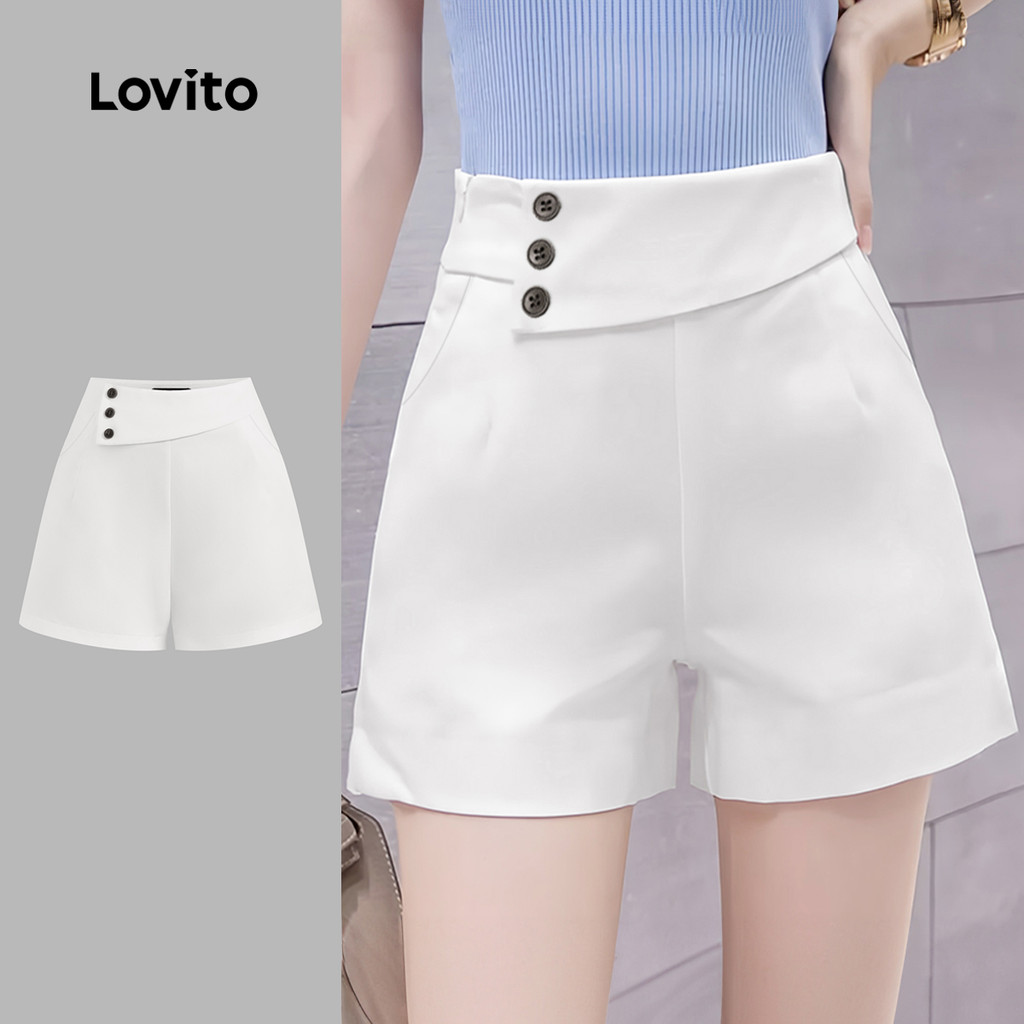 Lovito Women Casual Plain Asymmetrical Button Shorts L128ED350 | Shopee ...
