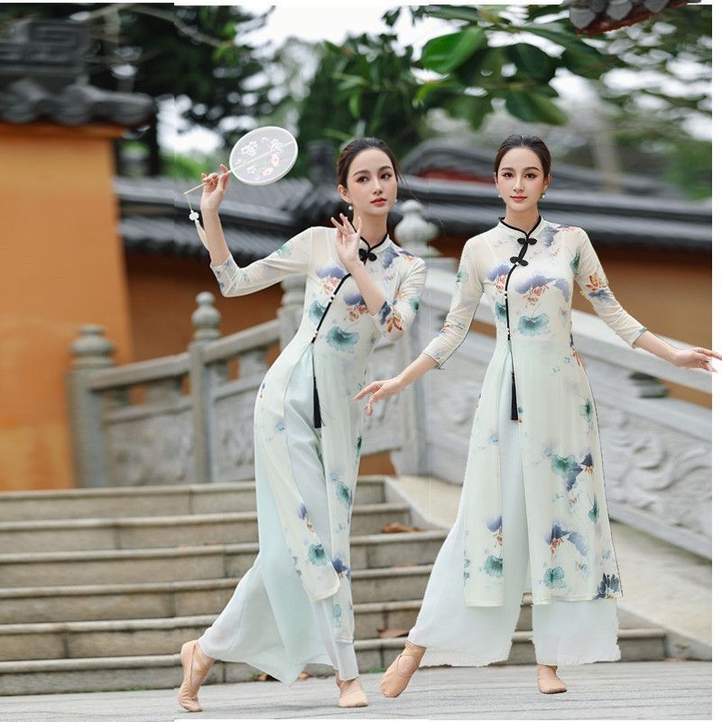Classical Dance Improved Cheongsam Elegant Dance Costume Chinese Folk ...