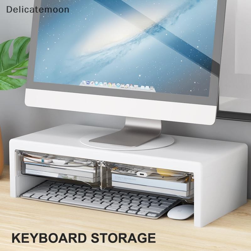Delicatemoon Computer Monitor Riser Holder With Drawer PC Screen Stand ...