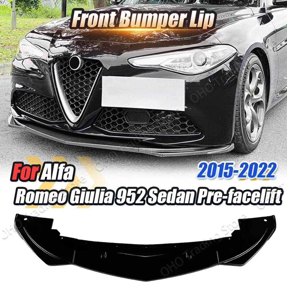 Car Front Bumper Diffuser Lip For Alfa Romeo Giulia 952 2015-2022 Gloss Black/Carbon Look ...