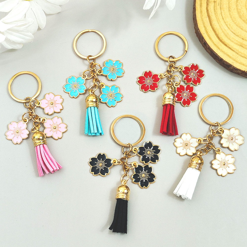 Exquisite Cherry Flower Keychain Cute Tassel Pendant Keyring Women ...