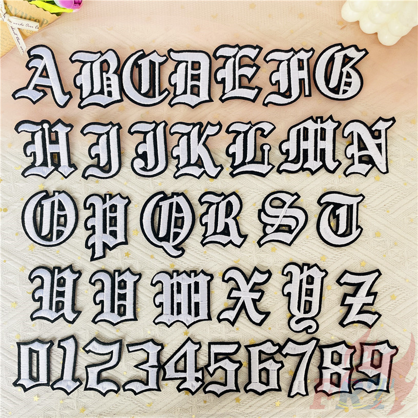 1Pc Old English Letters / Numbers . White Iron-on Patch Diy Sew on Iron ...