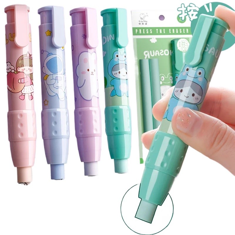 Erasers Pen Retractable Press Pencil Rubber Correction Supplies School ...