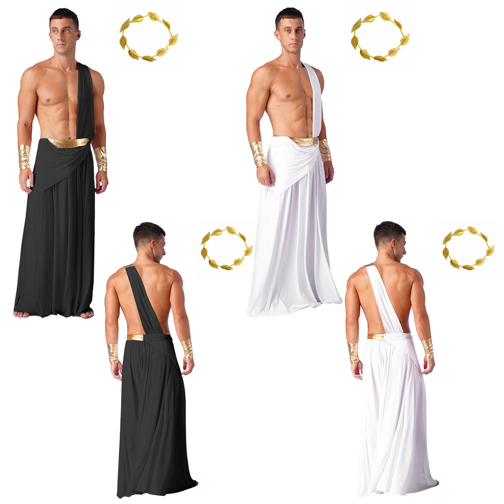Yartina Mens Halloween Ancient Greek Cosplay Costume Long Skirt Toga ...