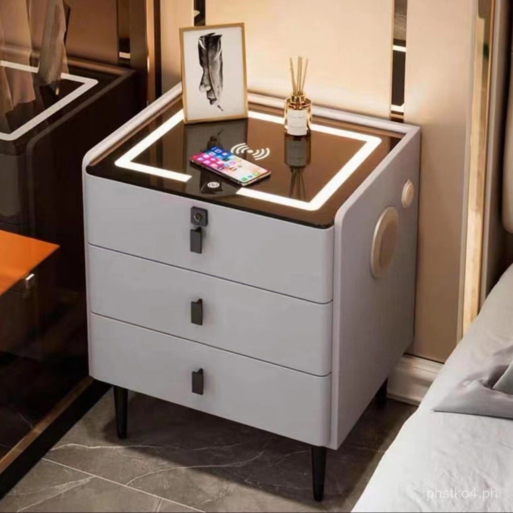 Smart Bedside Table Simple Modern Three-Drawer Wireless Charging ...