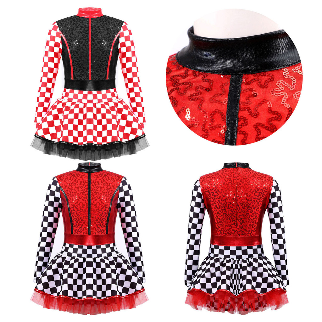 iiniim Kids Girls Racer Racing Driver Costume Checkerboard Long Sleeve ...