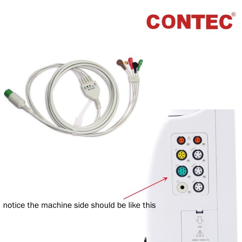 GG+CONTEC 5 Lead Gold Plated Buckle ECG Cable for Patient Monitor ...