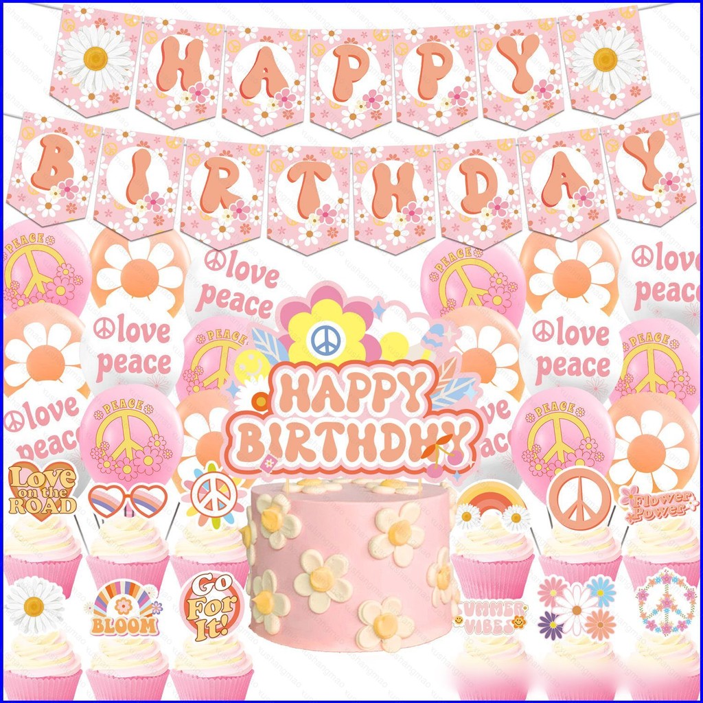 Little Bohemian Daisy Theme kids birthday party decorations banner cake ...