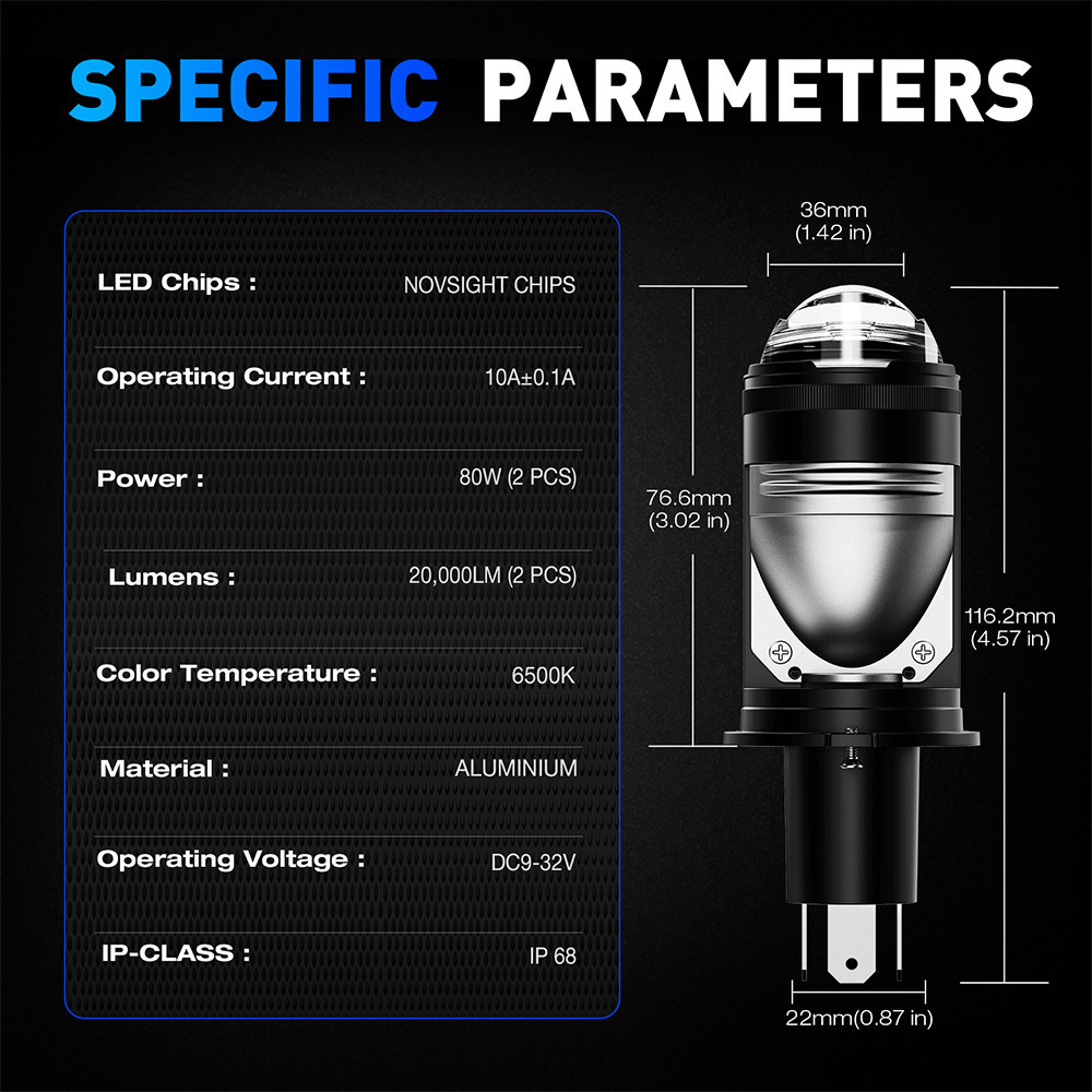 Novsight Mini H4 Projector Lens Headlight Automobile Bulb 70W 20000LM ...