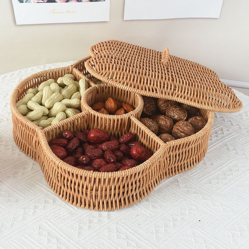 Imitation Rattan Woven Square with Lid Compartment Snacks Nut Tray ...