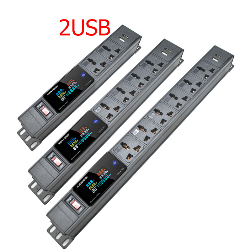 Digital display meter pdu power strip with switch , 2USB Charge port,2-14 Way Universal Socket ...