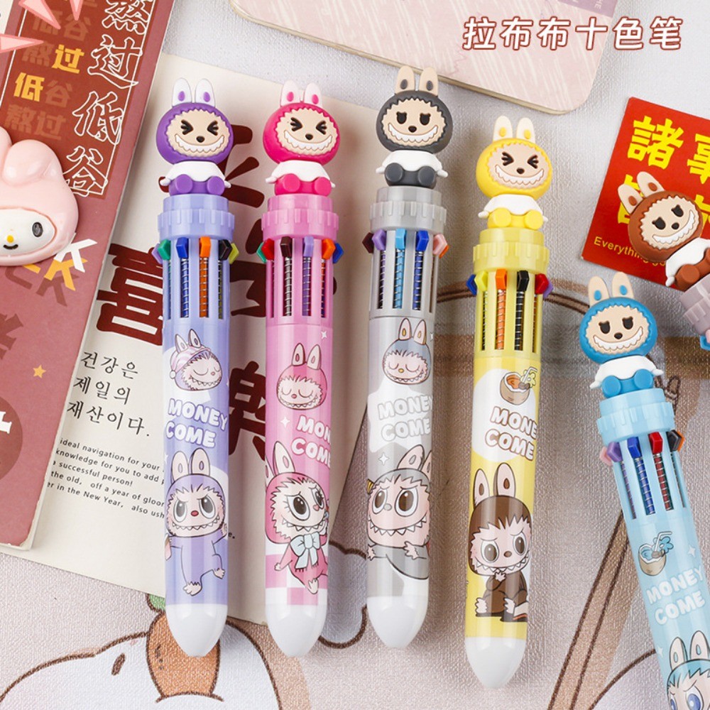 Ballpoint Pen Cute Labubu Ten Colors Press Pen Multicolor Pen Multi ...