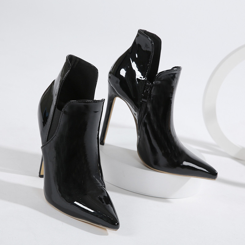 Pointed Toes PU Short Boots Stiletto Heel Zip 12cm | Shopee Philippines