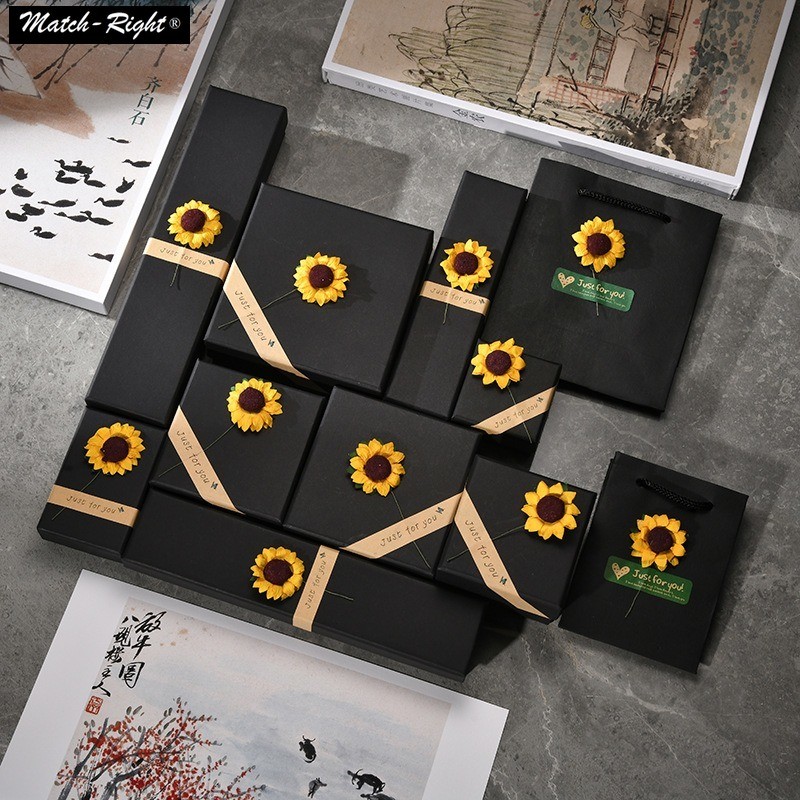 Classic Black Kraft Paper Sunflower Box with Cover Card Board Flower ...