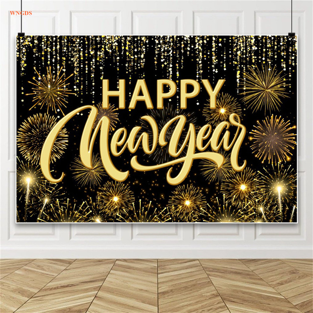 Happy New Year Party Backdrop Fabric Sign Poster Banner with Pattern ...