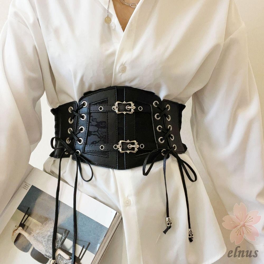 ELNUS Lace Cummerbunds, Adjustable Leather Corset Belt, Gothic Solid ...