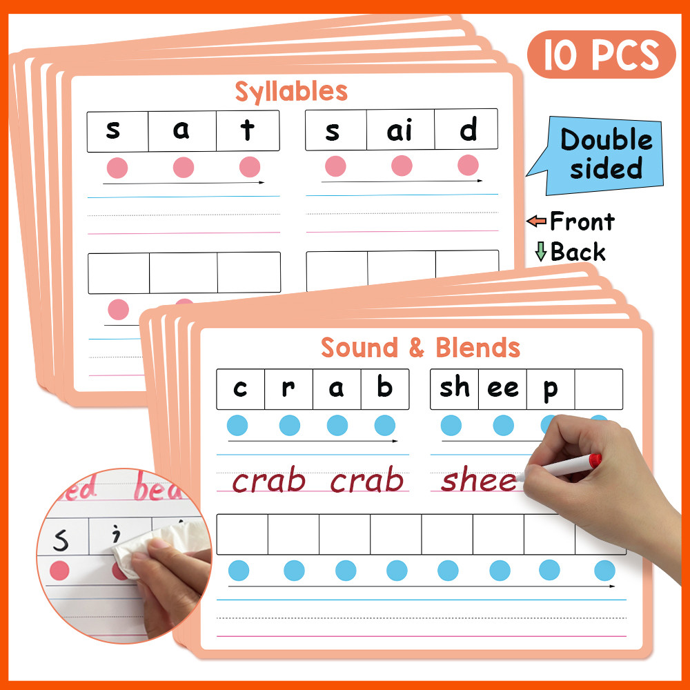 10pcs Phonemic Awareness Whiteboard Kids Learning CVC English Words ...