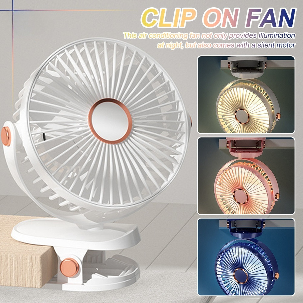 Clamp Fan with Light Desk Fan Mini Rotating Fan Portable Outdoor ...