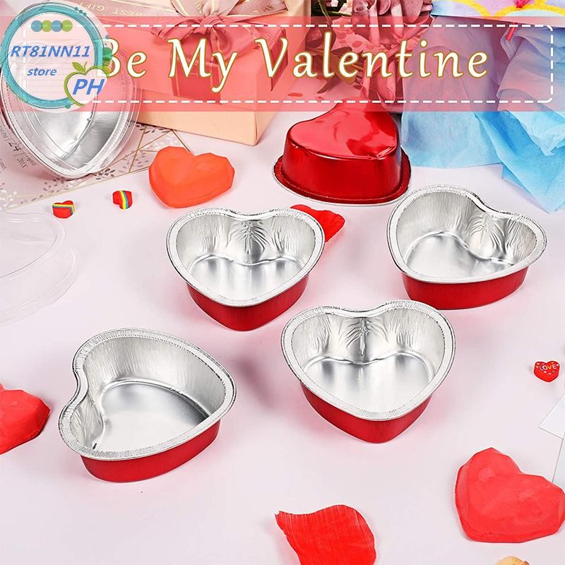 rt81nn11 10Pcs Aluminum Foil Cake Pan Heart Shaped Cupcake Cup with ...