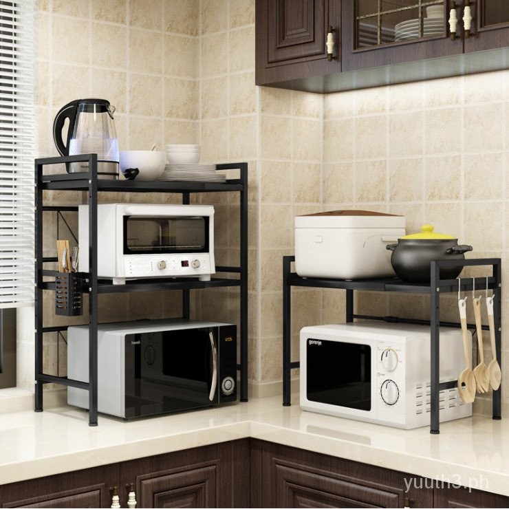 Kitchen Storage Rack Microwave Oven Rack Floor Retractable Adjustable ...