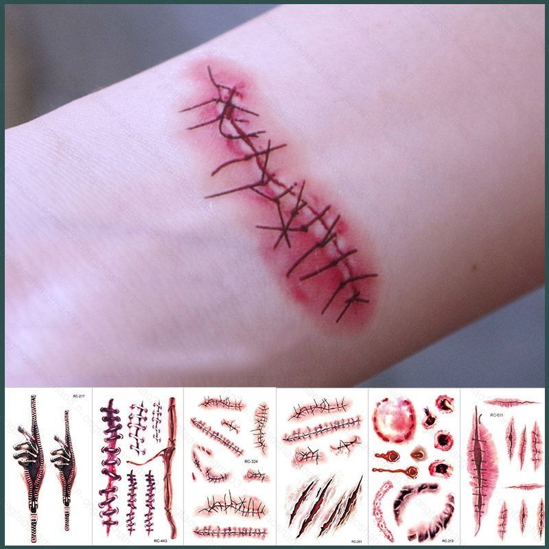 Halloween Horror Party Tattoo Stickers Realistic Bloody Wound Scars ...