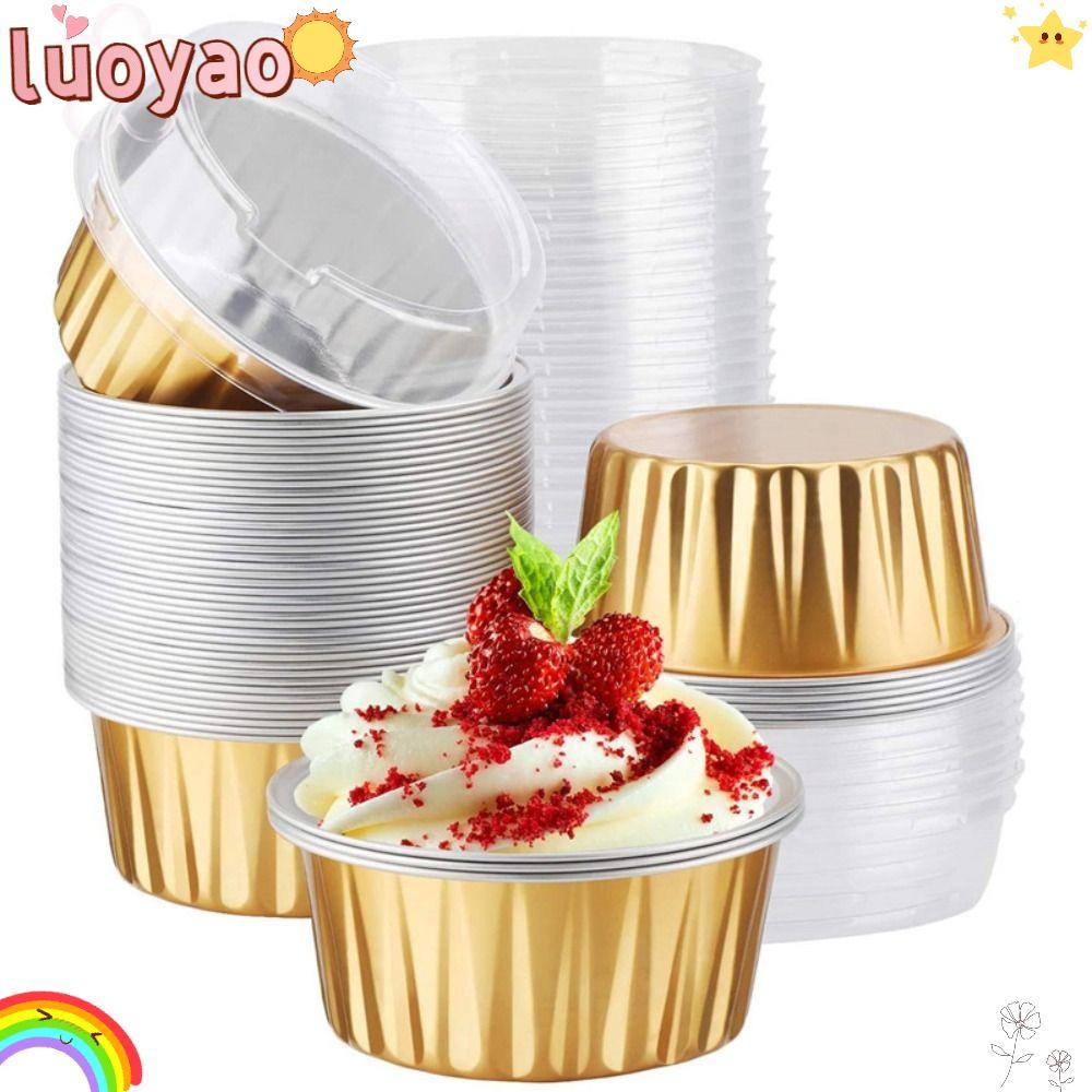 LUOYAO 10pcs Aluminum Foil Tin Cup, Cake Tool Round Pudding Cake Mold ...
