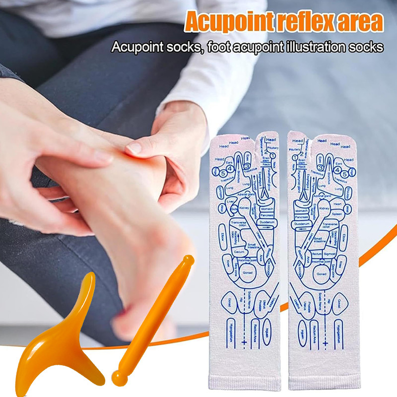 Acupoint Reflexology Socks Foot Massage Map with Trigger Point Tool for ...