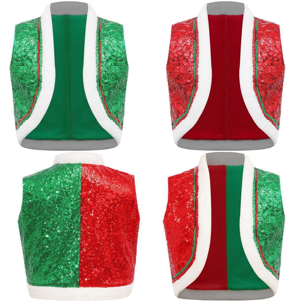 CHICTRY #6-16 Children Kids Shiny Sequins Sleeveless Santa Elf ...