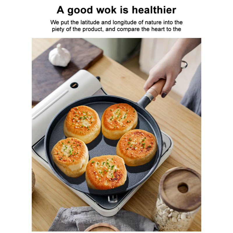 Thickened Cast Iron Flat Bottom Frying Pan Uncoated Non-Stick Pancake ...