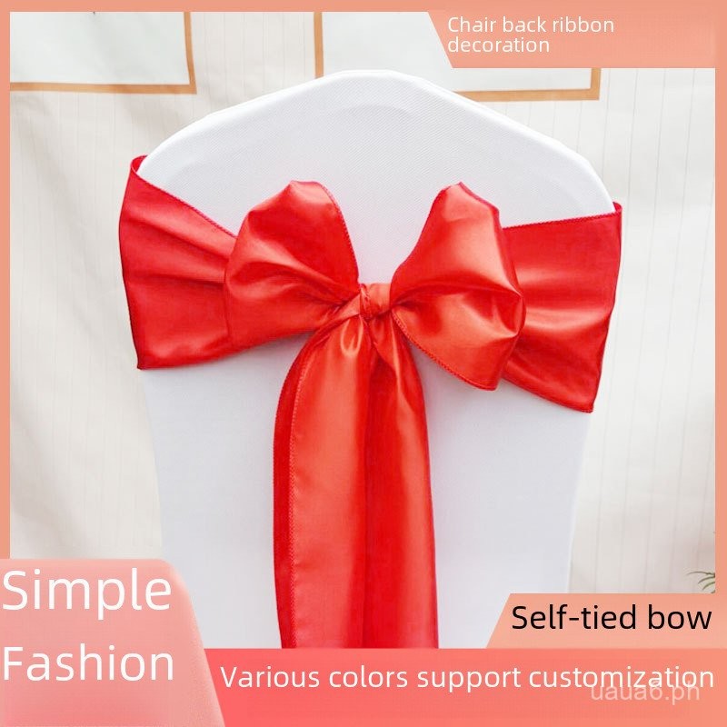 Chair Back Flowers Bow Wedding Hotel Banquet Celebration Self-Tied ...