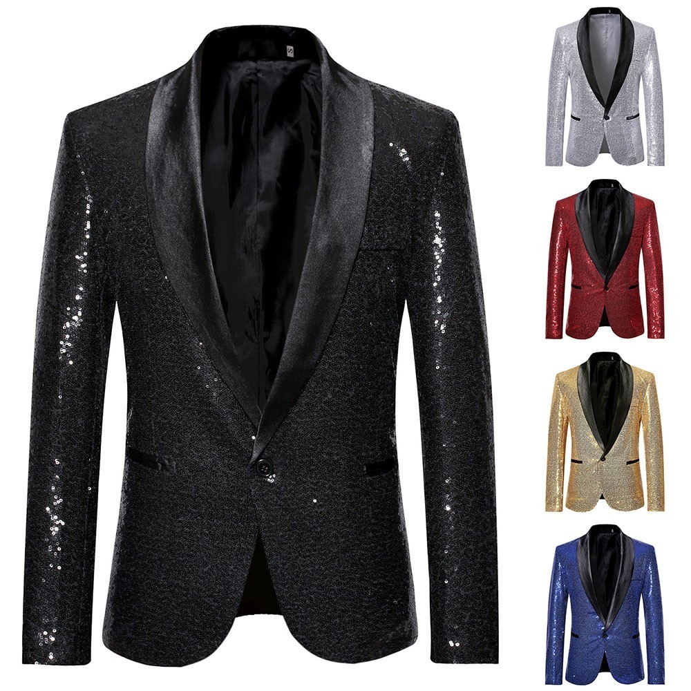 Stylish Men's Jacket Sequin Glitter Blazer for Nightclub Party (M 2XL ...